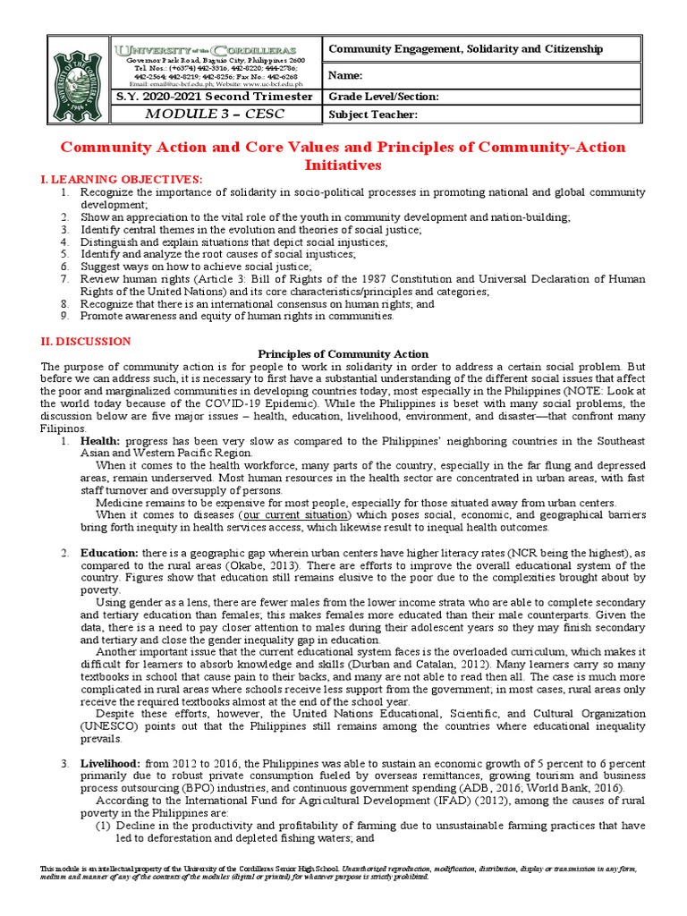 Community Action and Core Values and Principles of Community-Action ...