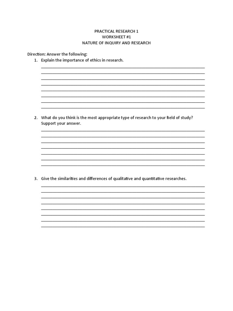 Practical Research 1 Activity Worksheets | PDF | Qualitative Research ...
