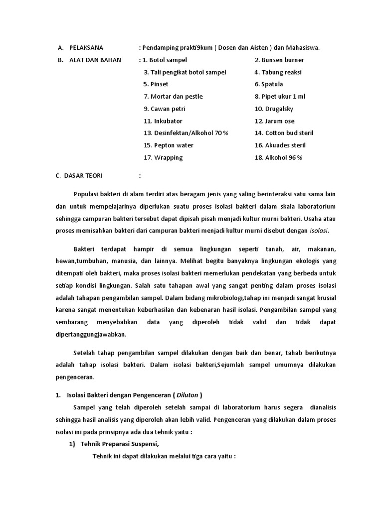 Metode Isolasi Bakteri dari Sampel Air dan Analisis Tahapannya | PDF