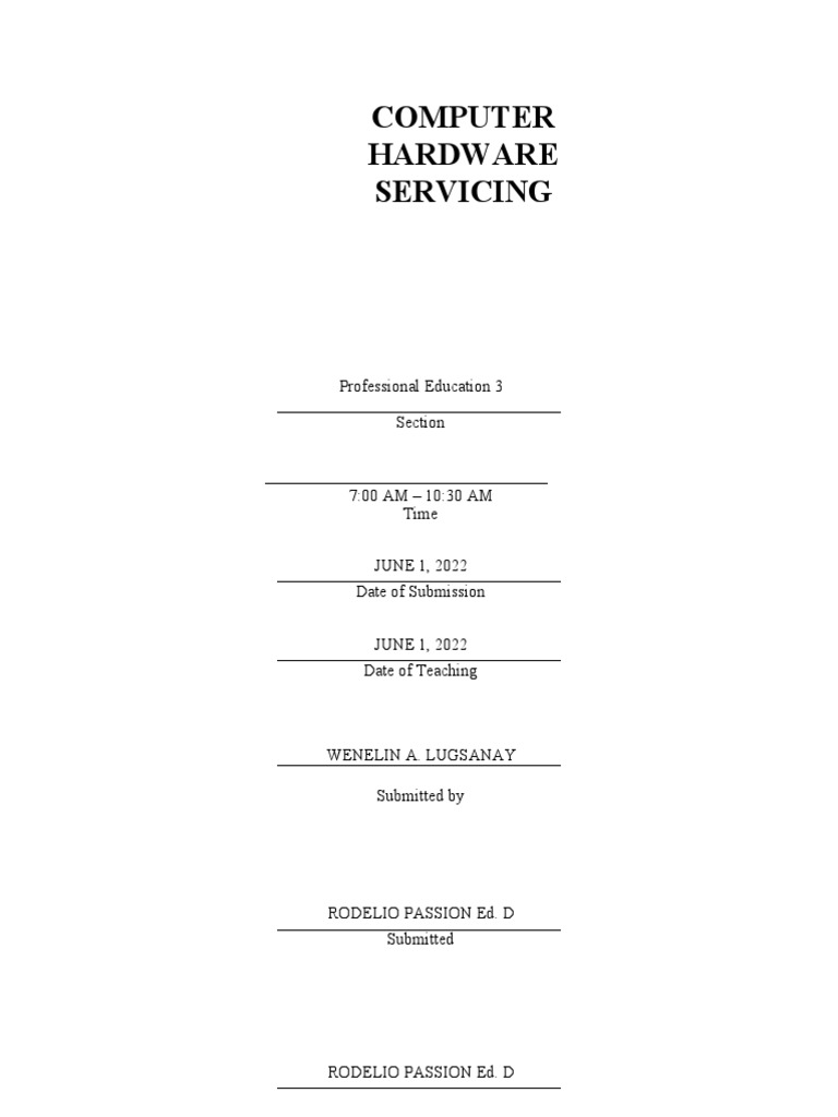 Computer Hardware Servicing Detailed Lesson Plan FINAL | Download Free ...