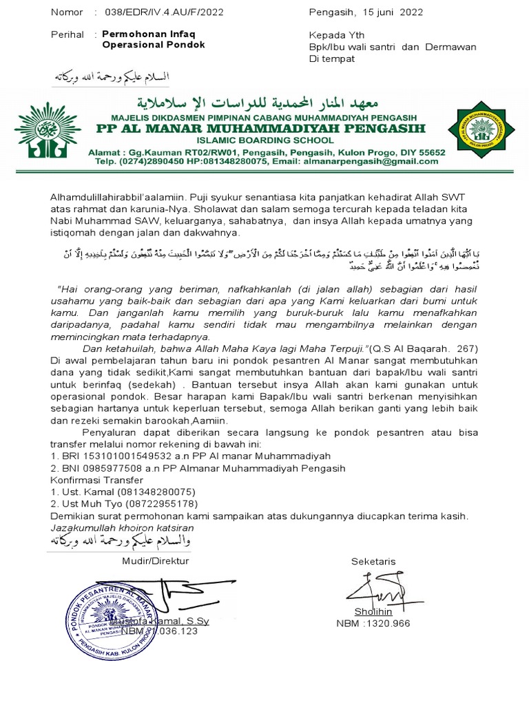 038 Surat Permohonan Infaq | PDF