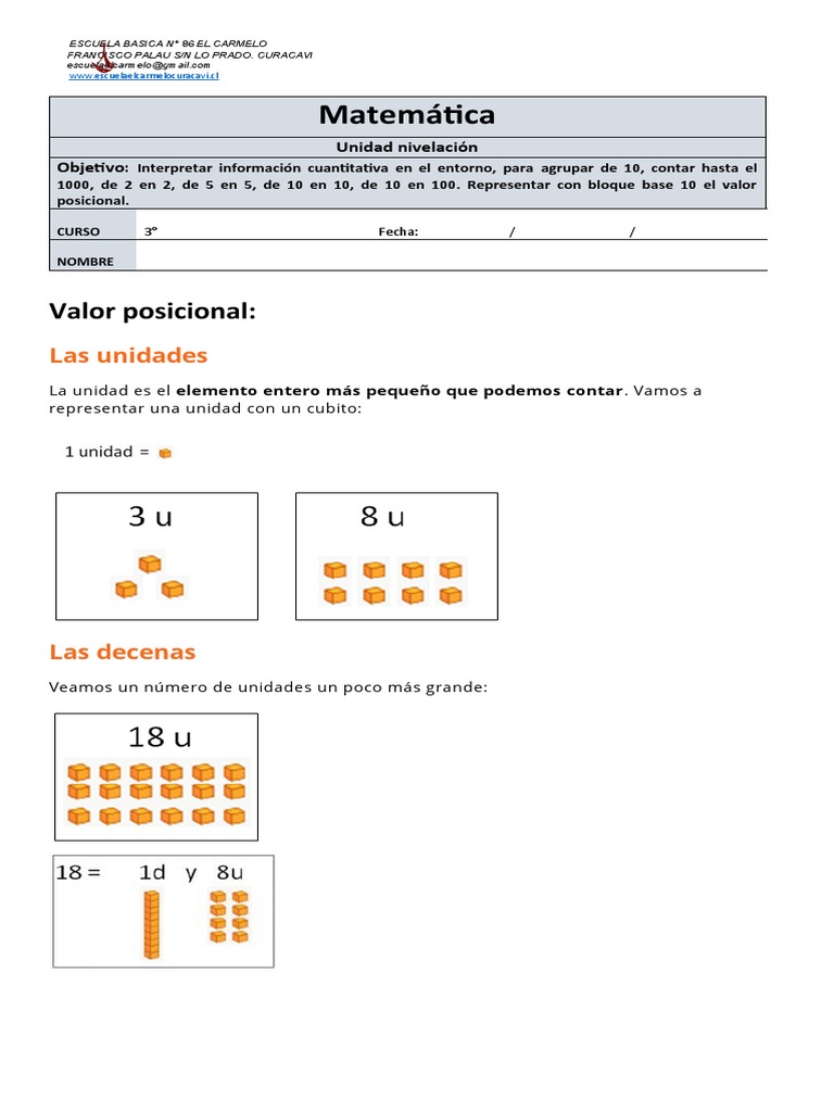 Valor Posicional: Unidades y Decenas | PDF