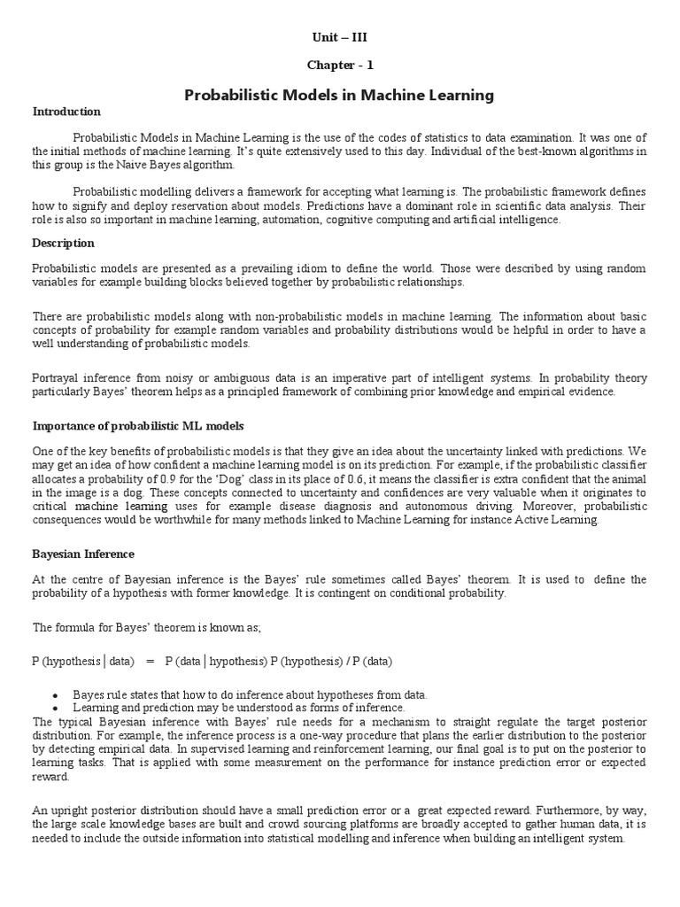 Probabilistic Models in Machine Learning: Unit - III Chapter - 1 | PDF ...