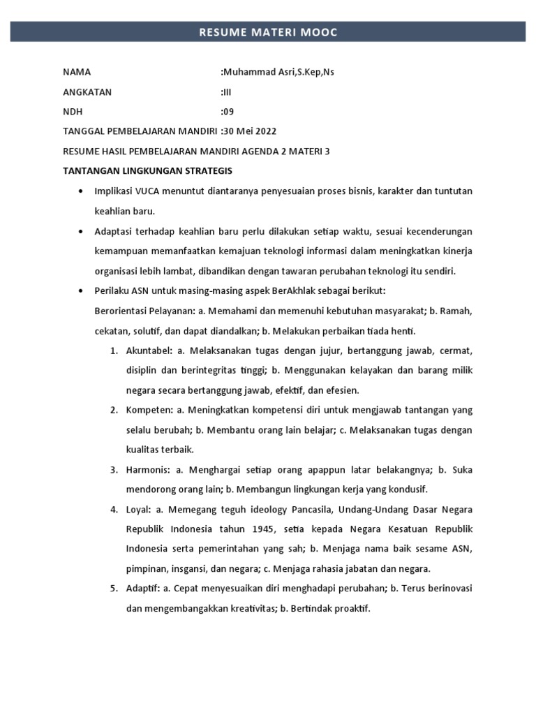 Resume Materi Mooc Harian Kompeten | PDF