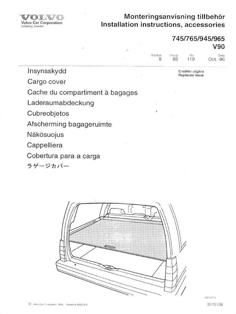Cargo Cover Installation Instructions (7xx, 9xx, V90) | PDF