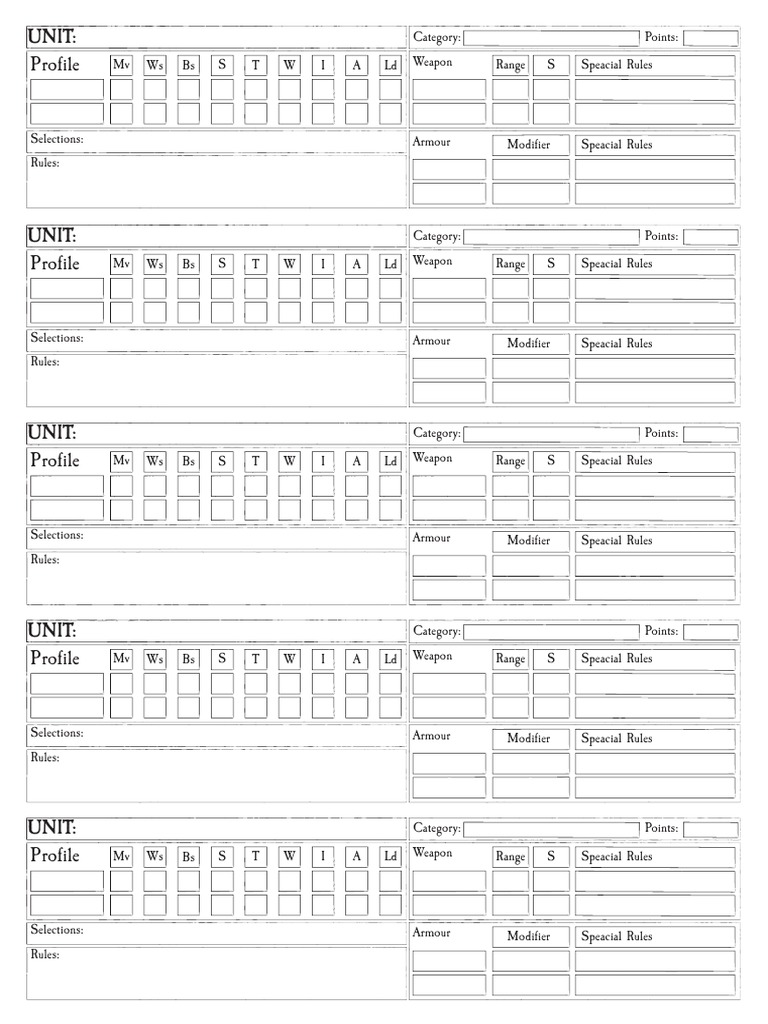 War Game Unit Profiles | PDF