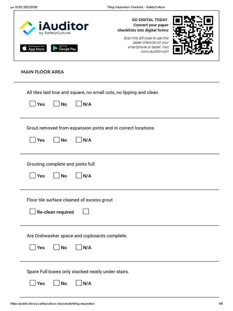 Tiling Inspection Checklist - SafetyCulture | PDF | Tile | Shower