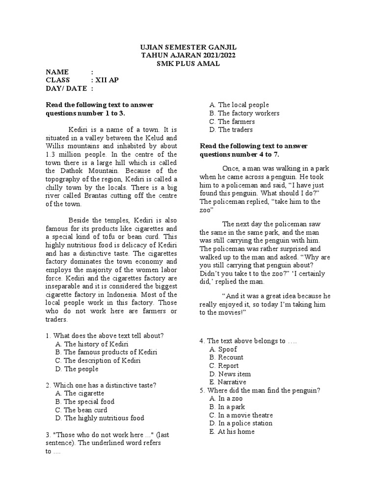 Read The Following Text To Answer Questions Number 1 To 3 | PDF