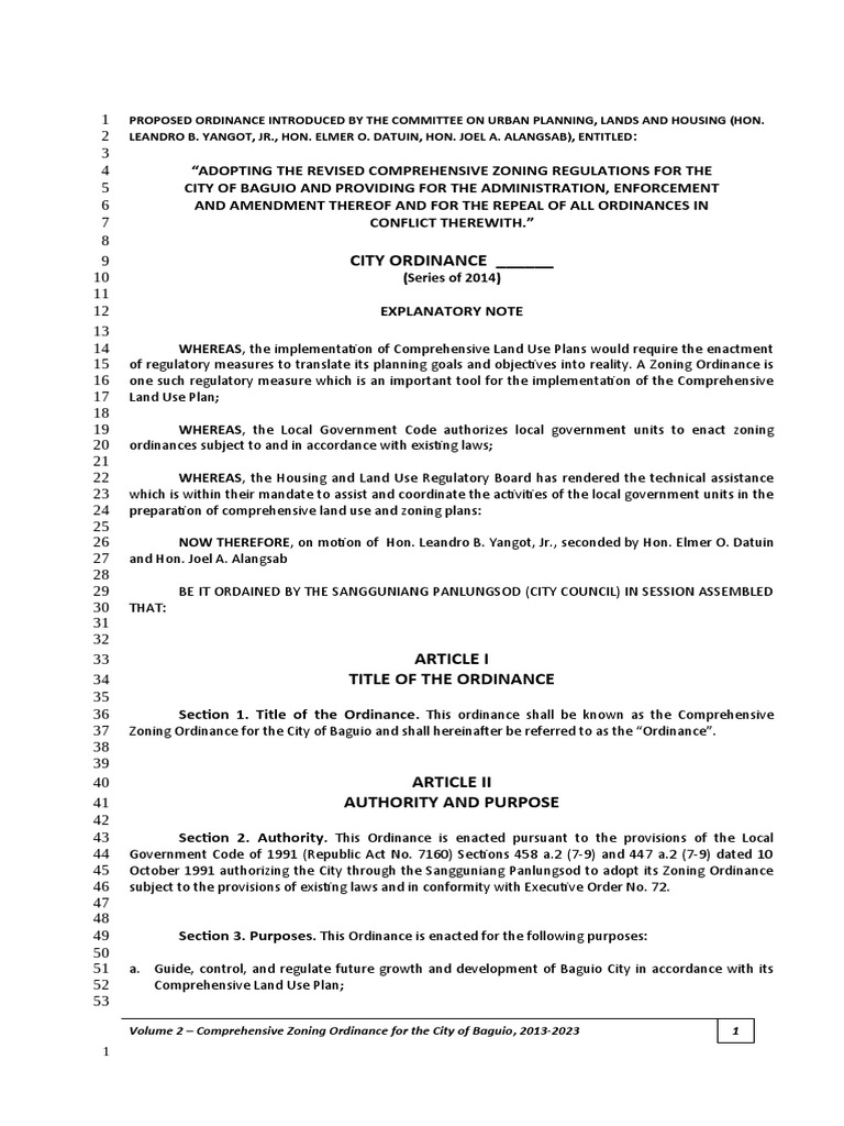 Volume 2-The Comprehensive Zoning Ordinance of The City of Baguio WITH ...