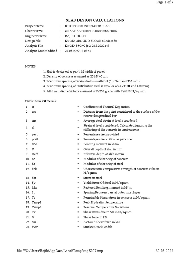 Ground Floor Slab Design Calculations | PDF | Concrete | Fracture