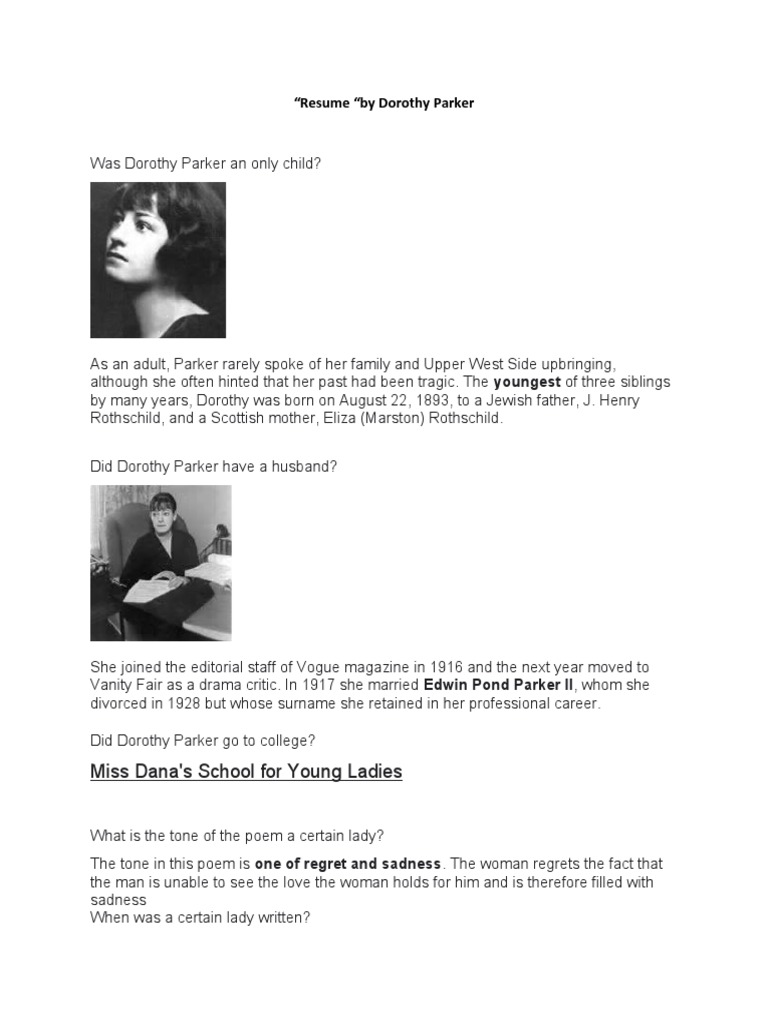 Analysis of Dorothy Parker's "Resumé" | PDF | Poetry | Rhyme