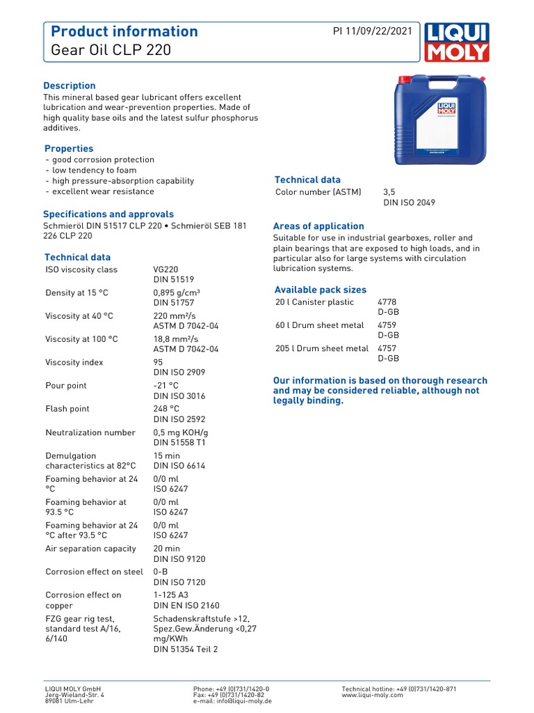 CLP 220 Gear Oil Specifications | PDF | Corrosion | Mechanical Engineering