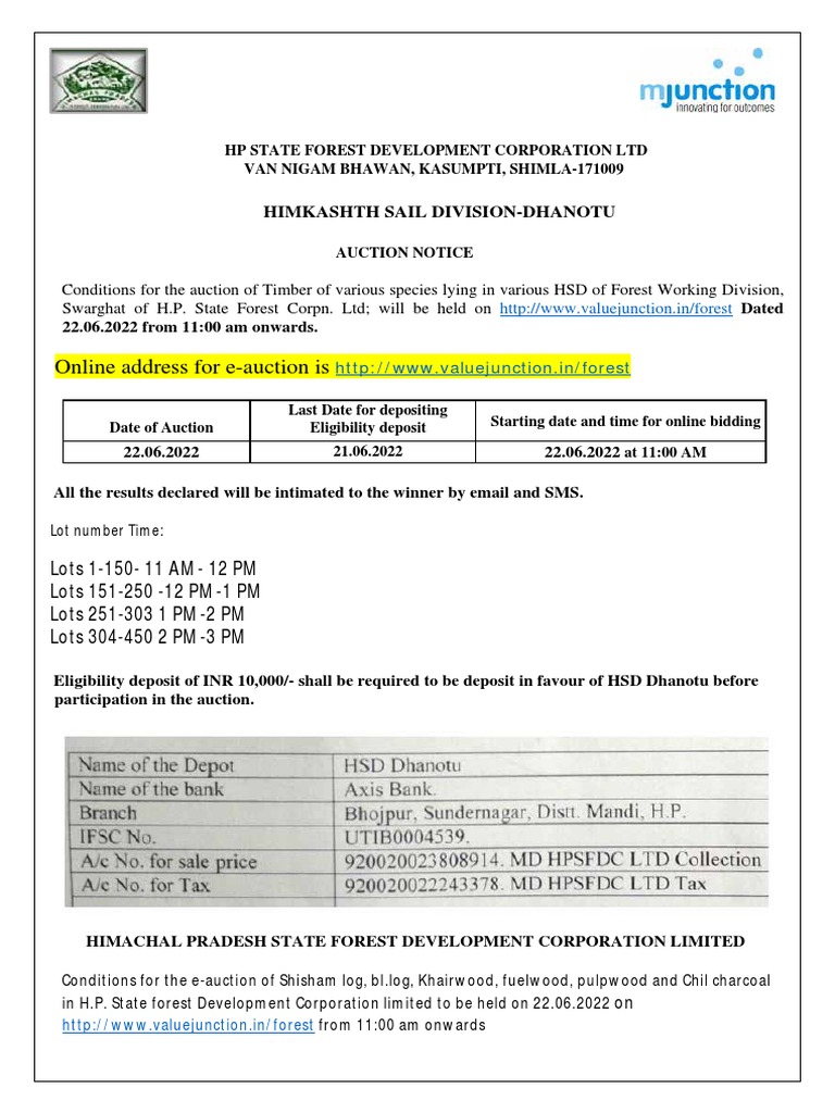 HP Forest Dhanotu Auction Catalogue Dated 22.06.22 - 100671 - 1.00 ...