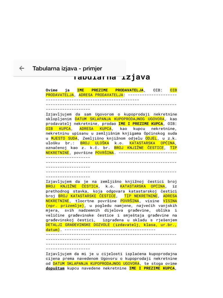 Tabularna Izjava - Primjer | PDF