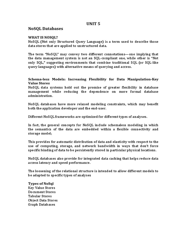 Unit 5 Nosql Databases | PDF | No Sql | Databases