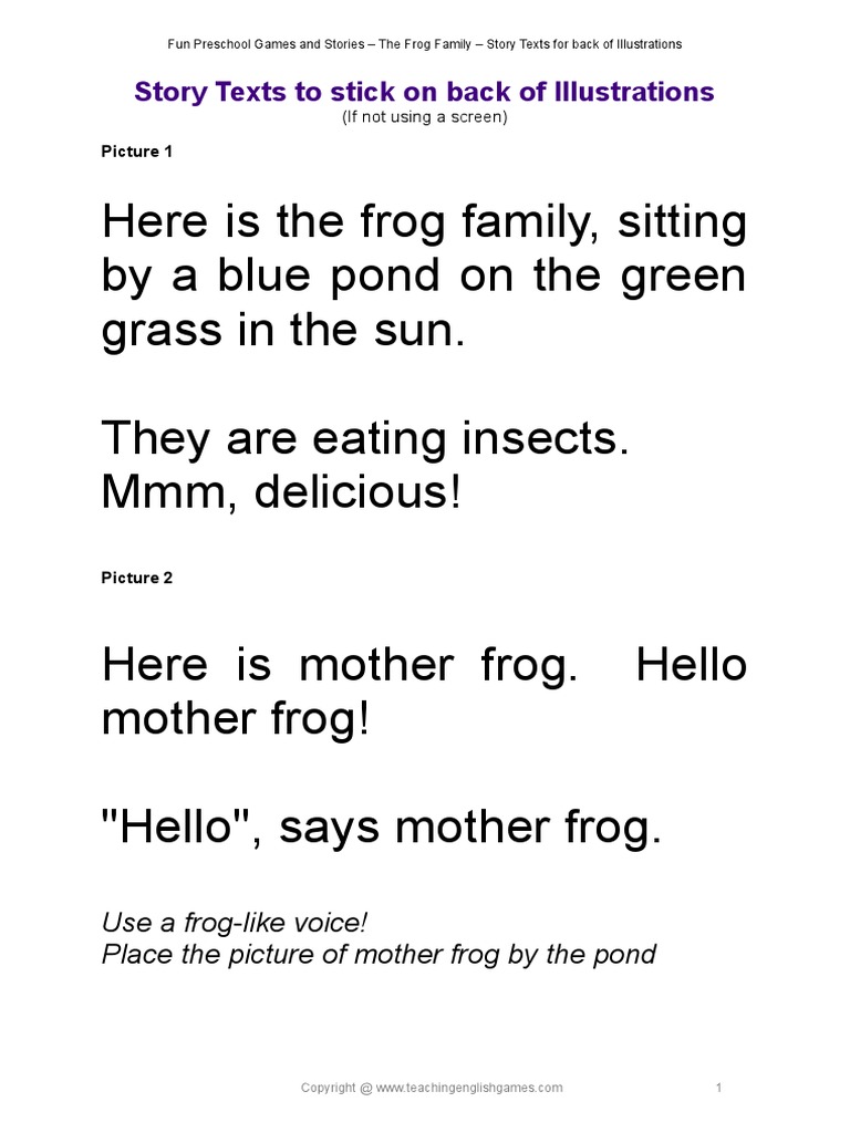 Story 11 Frogs Family Story Texts For Back of Illustrations | PDF ...