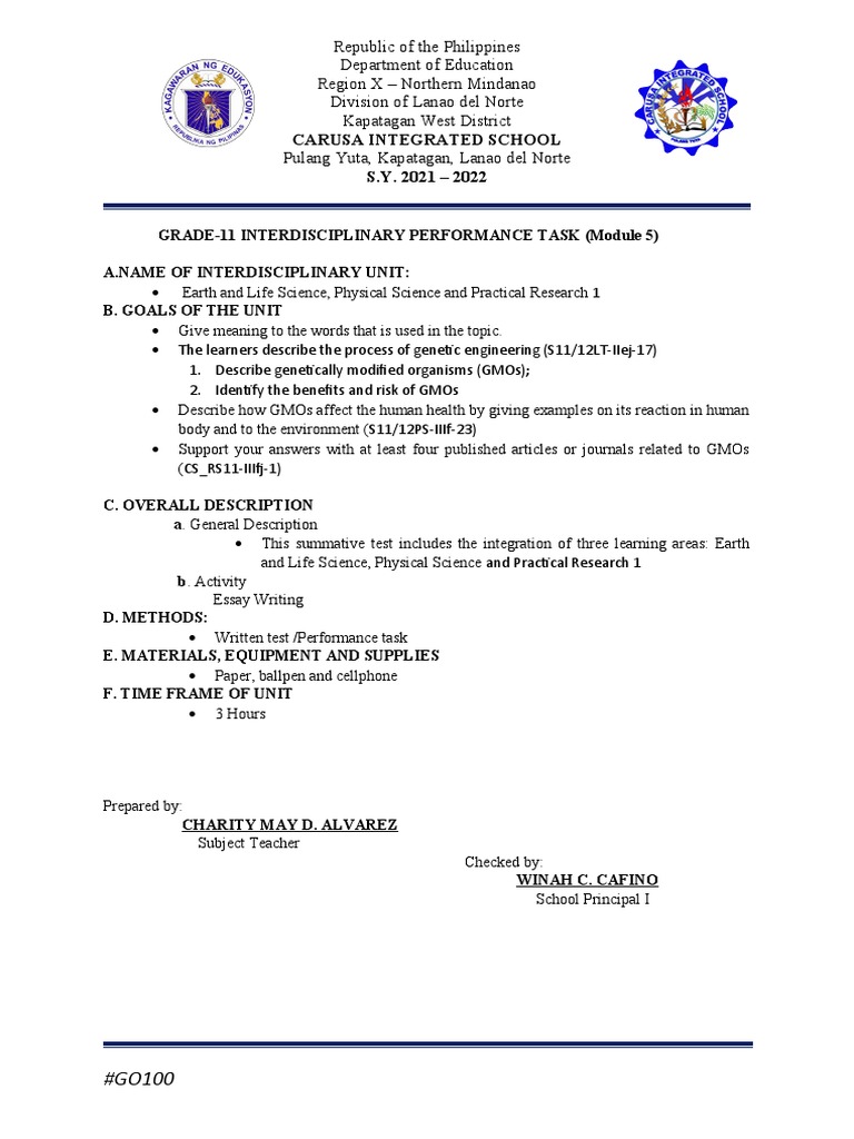 Grade 11 GMO Performance Task Guide | PDF | Science | Genetically ...