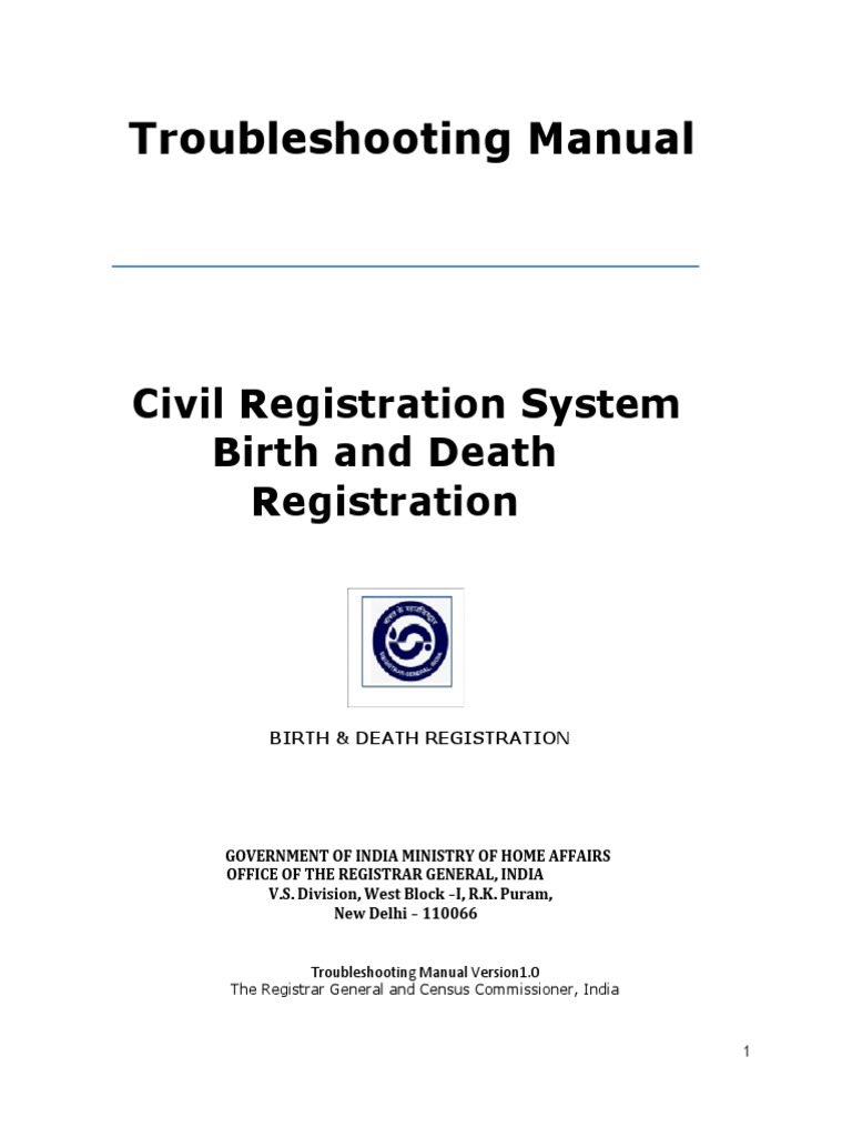 Troubleshooting Manual: Civil Registration System Birth and Death ...
