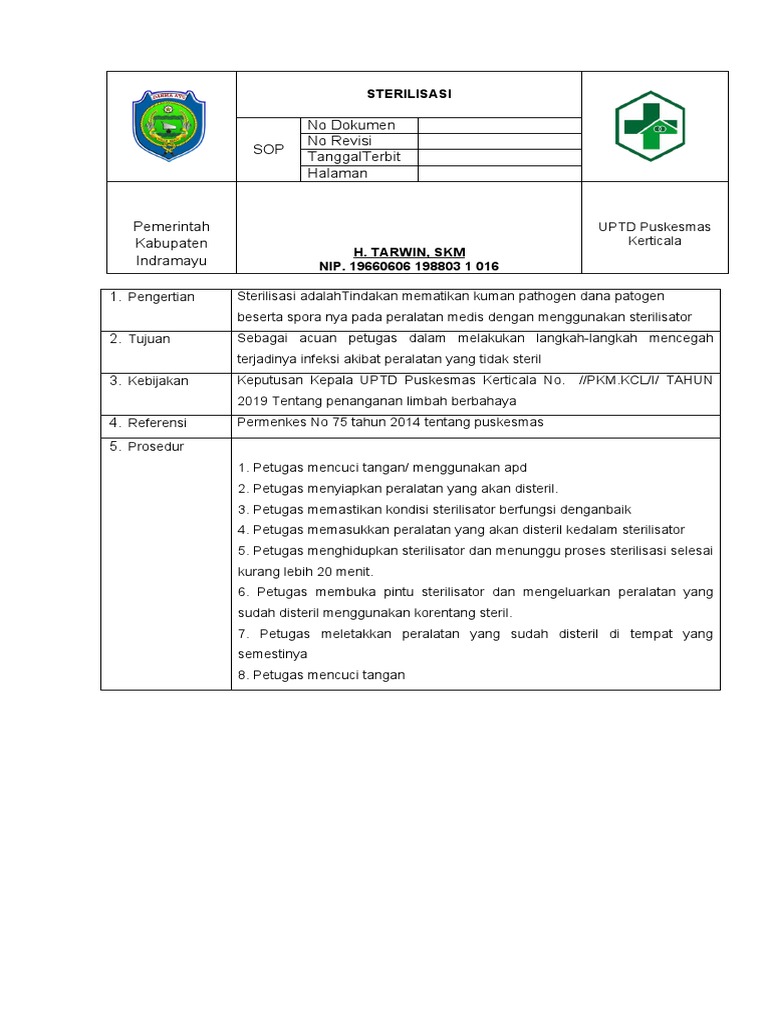 SOP Sterilisasi Puskesmas | PDF