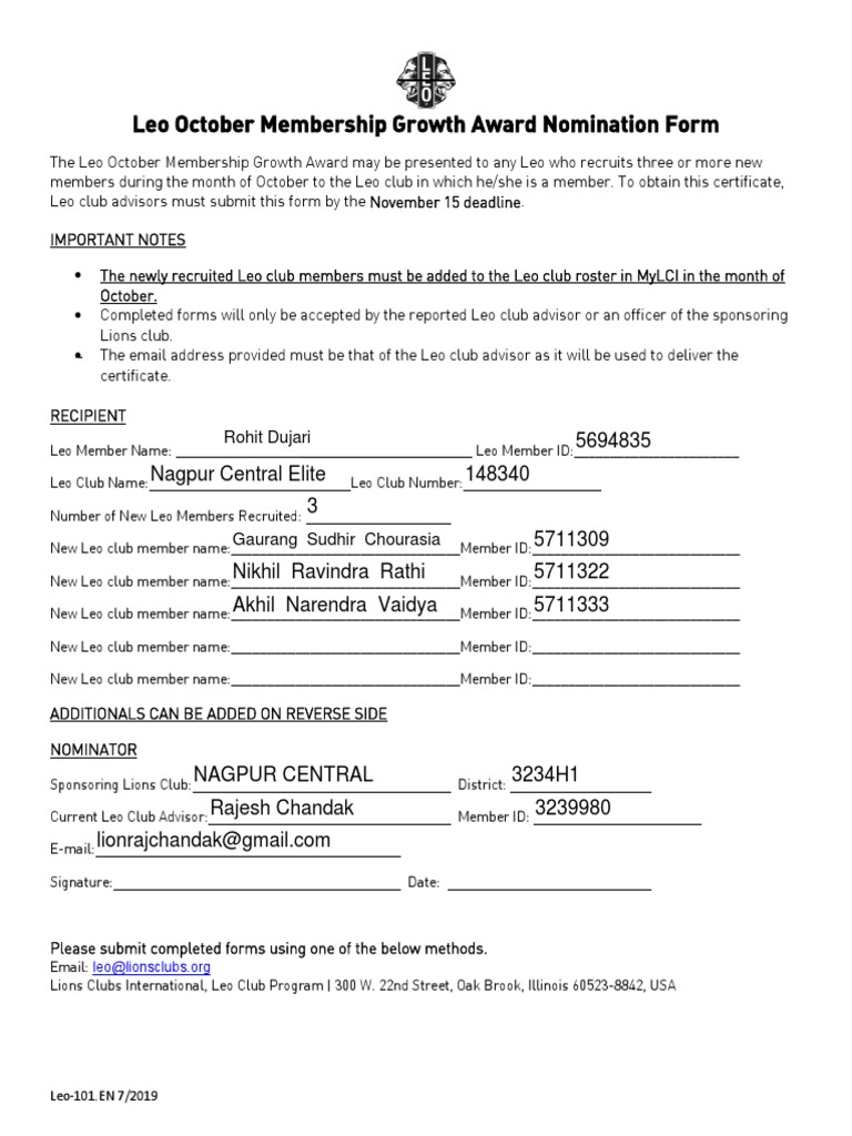 Leo Membership Growth Award Form | PDF | Sports & Recreation