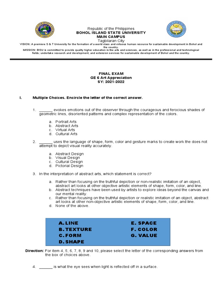 GE 6 Final Exam | Download Free PDF | Composition (Visual Arts) | Cognition