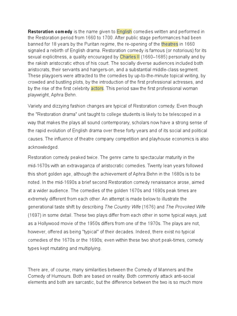 Restoration Comedy Is The Name Given To: English Theatres Charles II ...