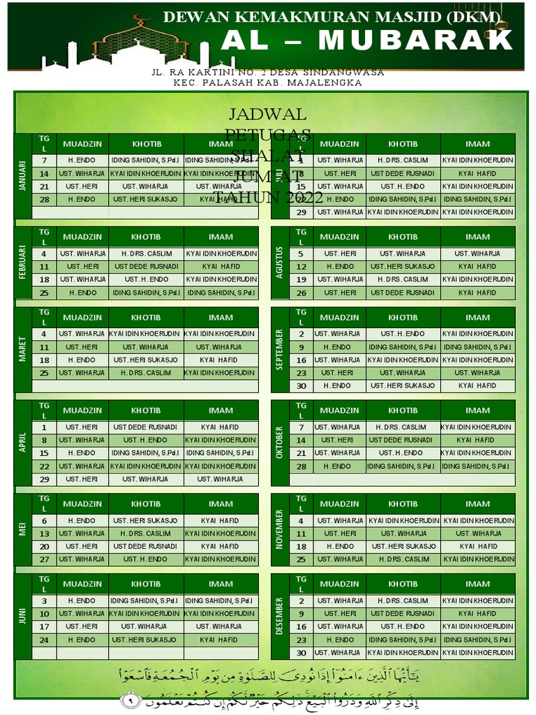 Contoh JADWAL JUM'ATAN Masjid | PDF