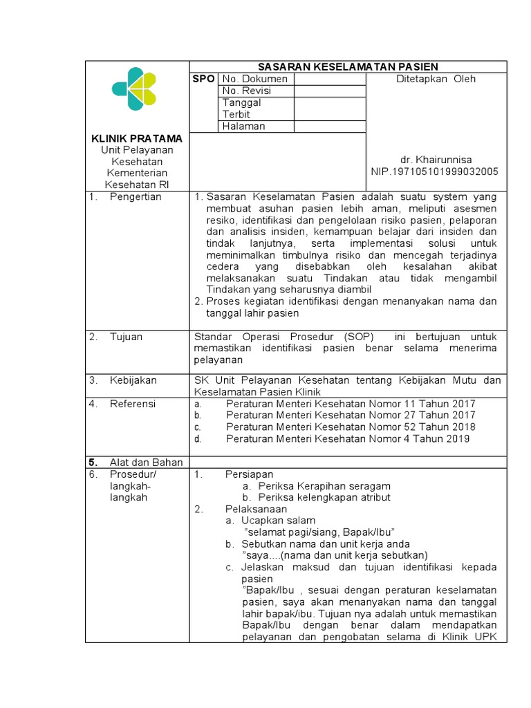 Sasaran Keselamatan Pasien Sop Identifikasi Pasien | PDF | Pengembangan Diri | Sains & Matematika