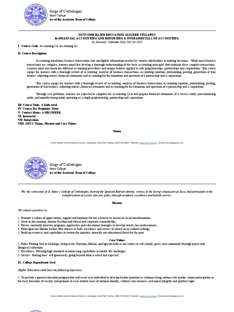 Financial Accounting Syllabus 2021-2022 | PDF | Accounting | Financial ...