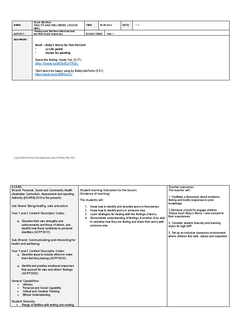 Health Lesson Rubys Worry 2021 3 1 | PDF | Emotions | Feeling
