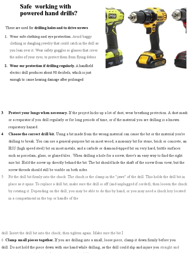 Safe Working With Powered Hand Drills | PDF | Drill | Wire