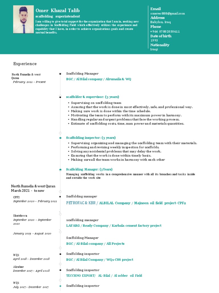 Omer Khazal Talib: Experience | PDF