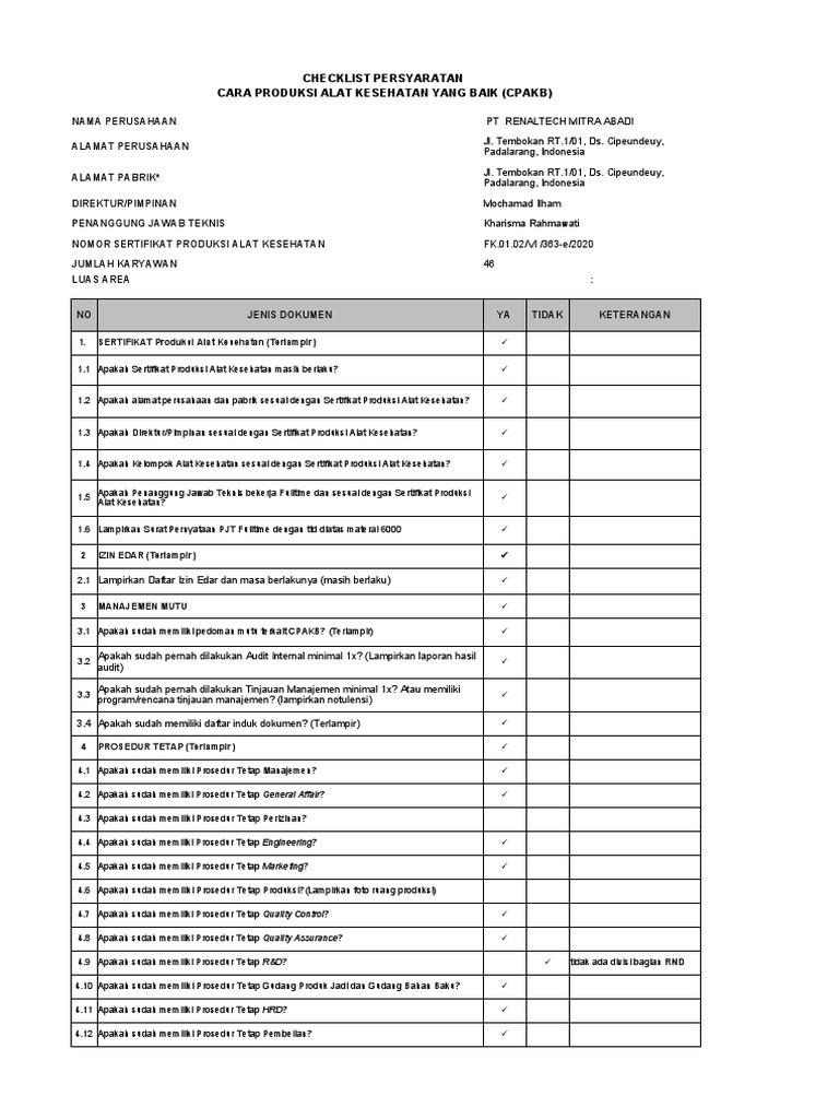 Ceklis Cpakb-1 | PDF