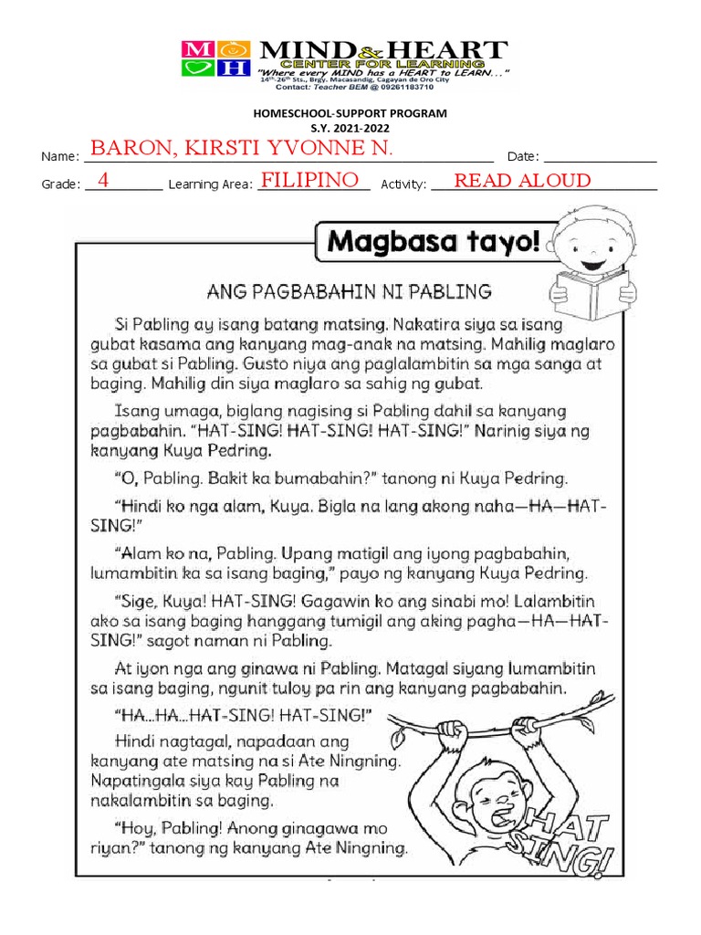 Activity Sheet For March 9 FILIPINO 4 | PDF