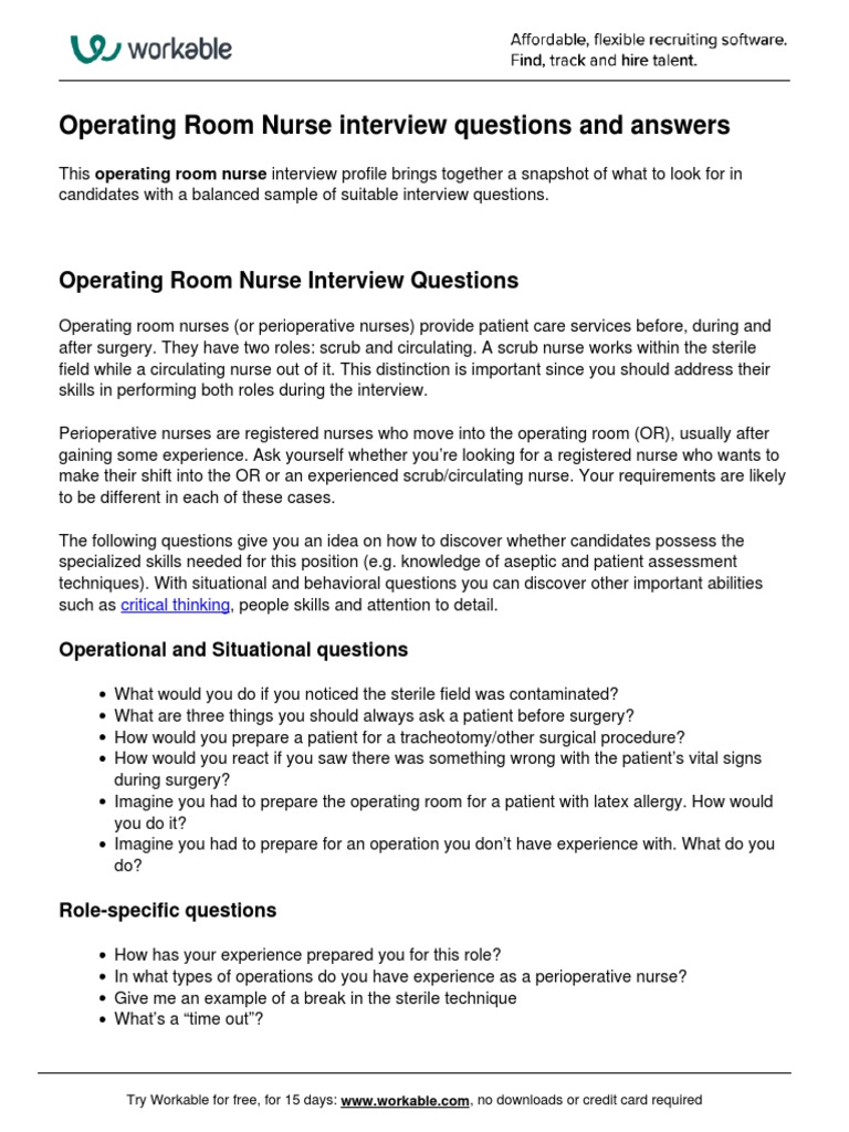 Operating Room Nurse Interview Questions | Download Free PDF | Surgery ...