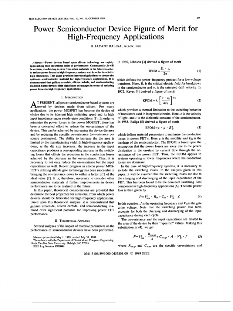 Baliga Figure of Merit | Field Effect Transistor | Mosfet