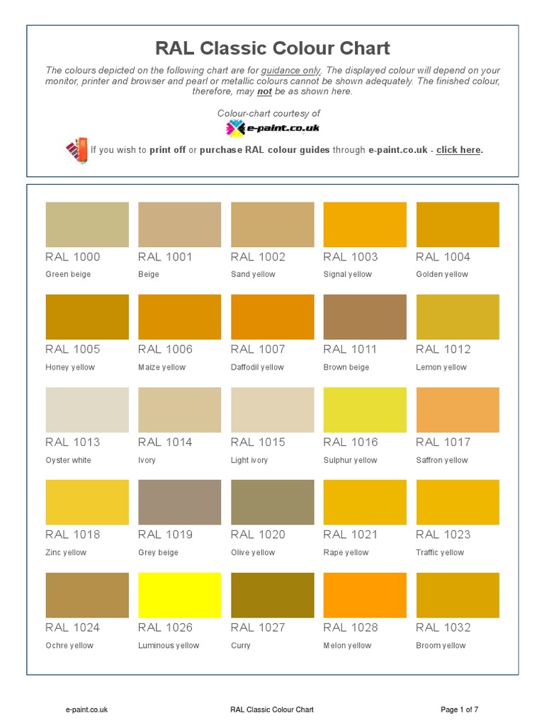 Ral Colour Chart | PDF | Yellow | Color