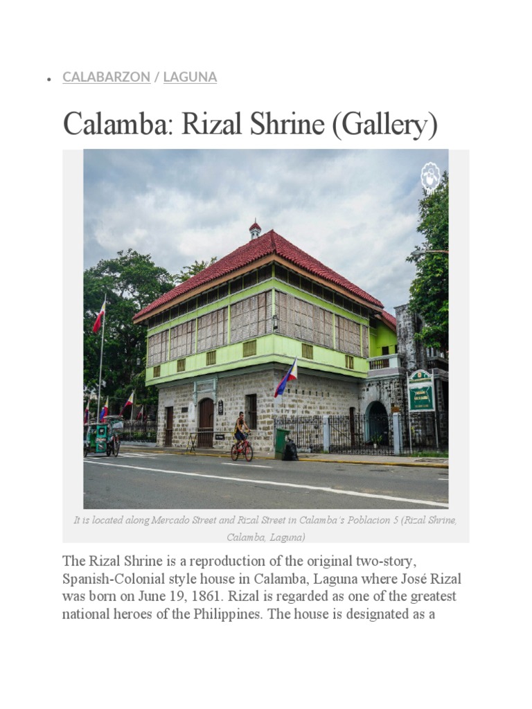 Calamba: Rizal Shrine (Gallery) : Calabarzon / Laguna | PDF | Buildings ...