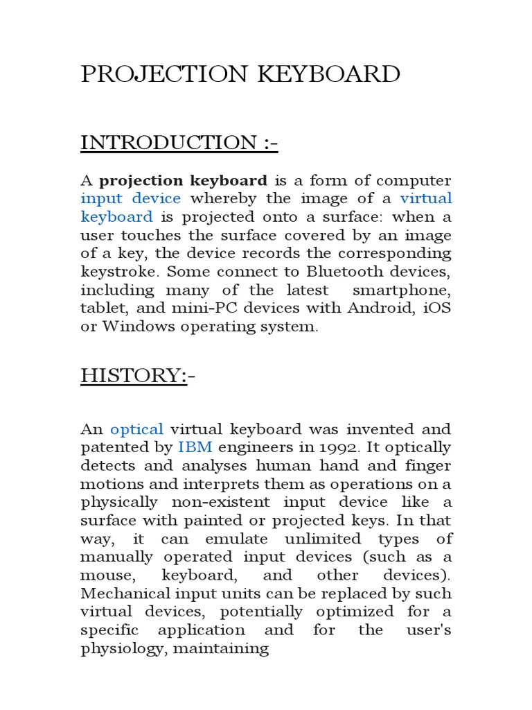 Projection Keyboard Overview | PDF | Optics | Computing