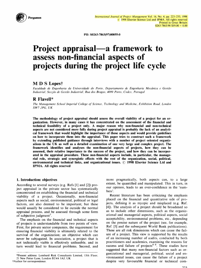 Project Appraisal A Framework To Assess Non-Financial Aspects of ...