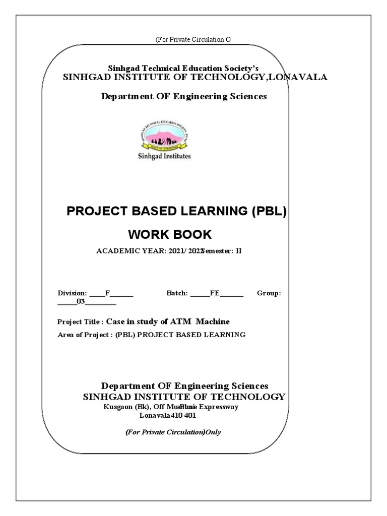 Project Based Learning (PBL) Work Book: Sinhgad Institute of Technology ...