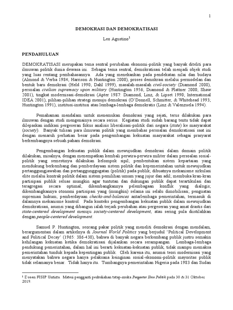 Teori Demokratisasi: Dari Negara ke Masyarakat | PDF