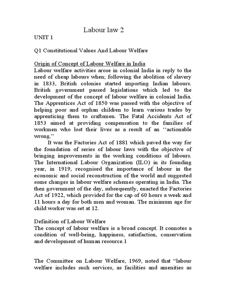 Labour Welfare and Rights in India | PDF | Labour Law | Equal Pay For ...