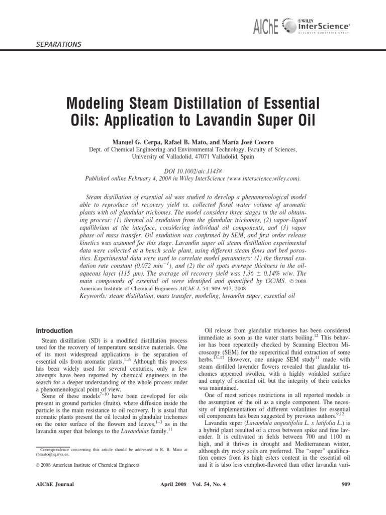 Modeling Steam Distillation of Essential Oil | PDF | Distillation ...
