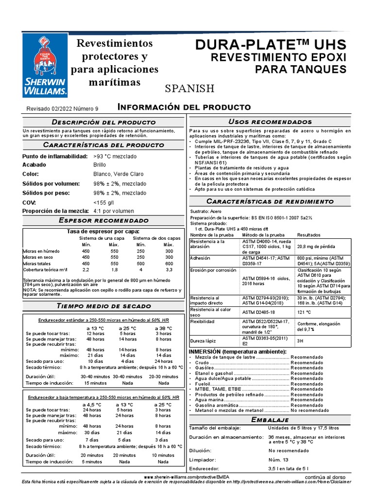 Duraplate Uhs - Hoja Tecnica | PDF | Acero | Agua