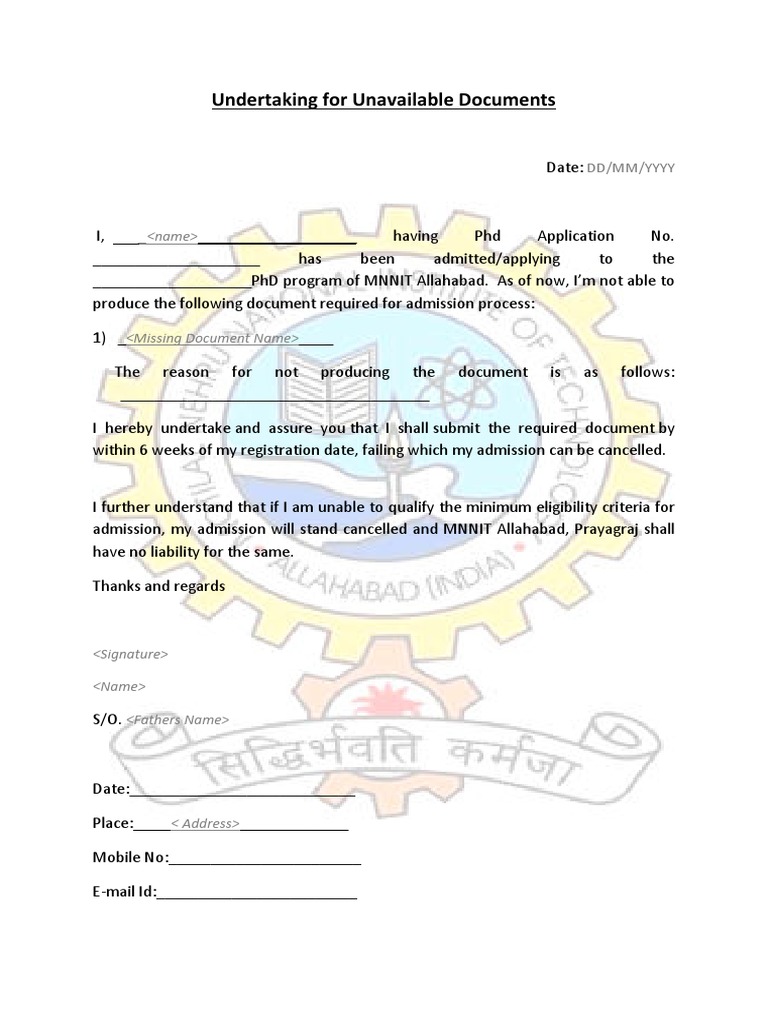 Undertaking For Missing Documents | PDF
