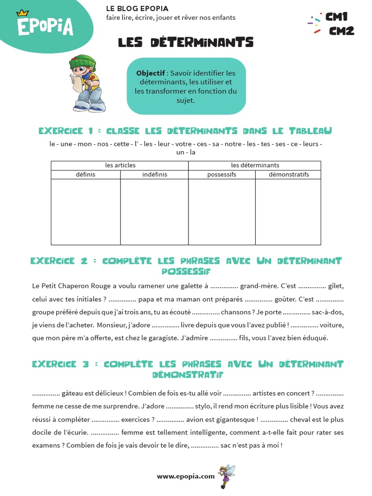 Les Determinants CM1 CM2 | PDF