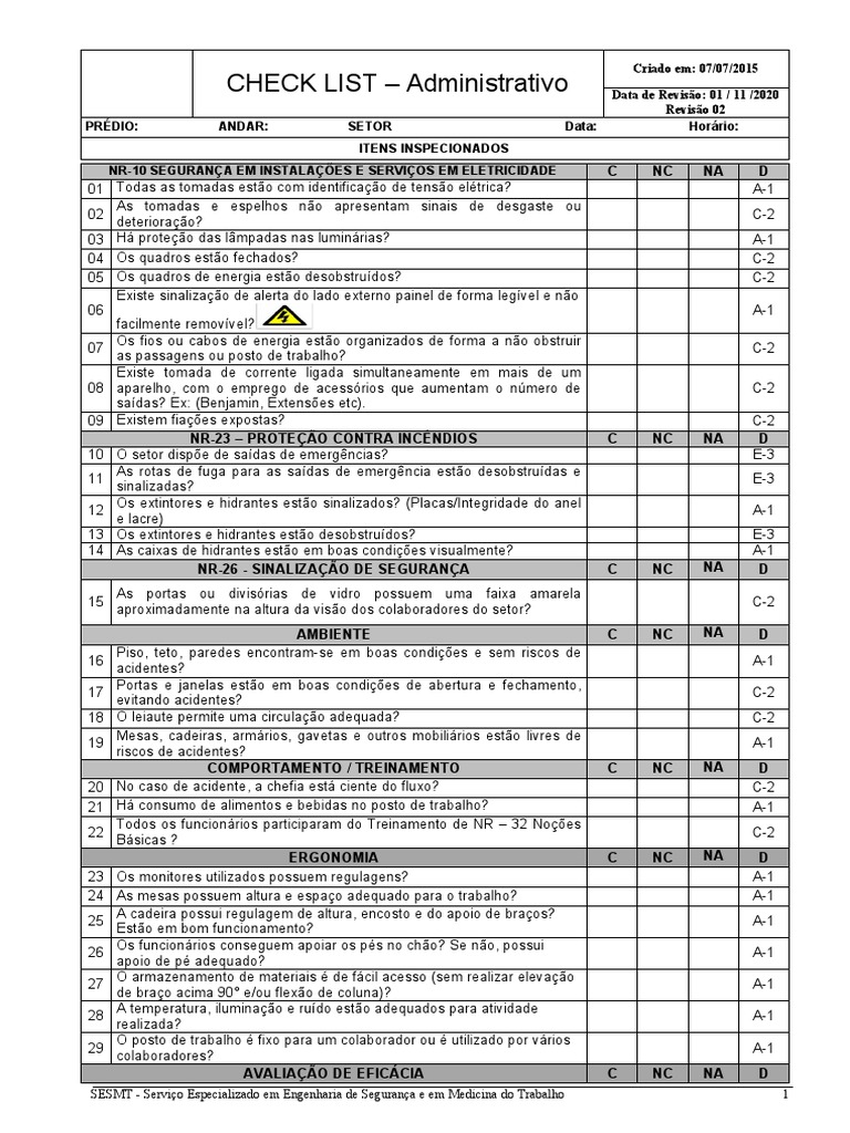 CHECK LIST Administrativo - REV2021 | PDF