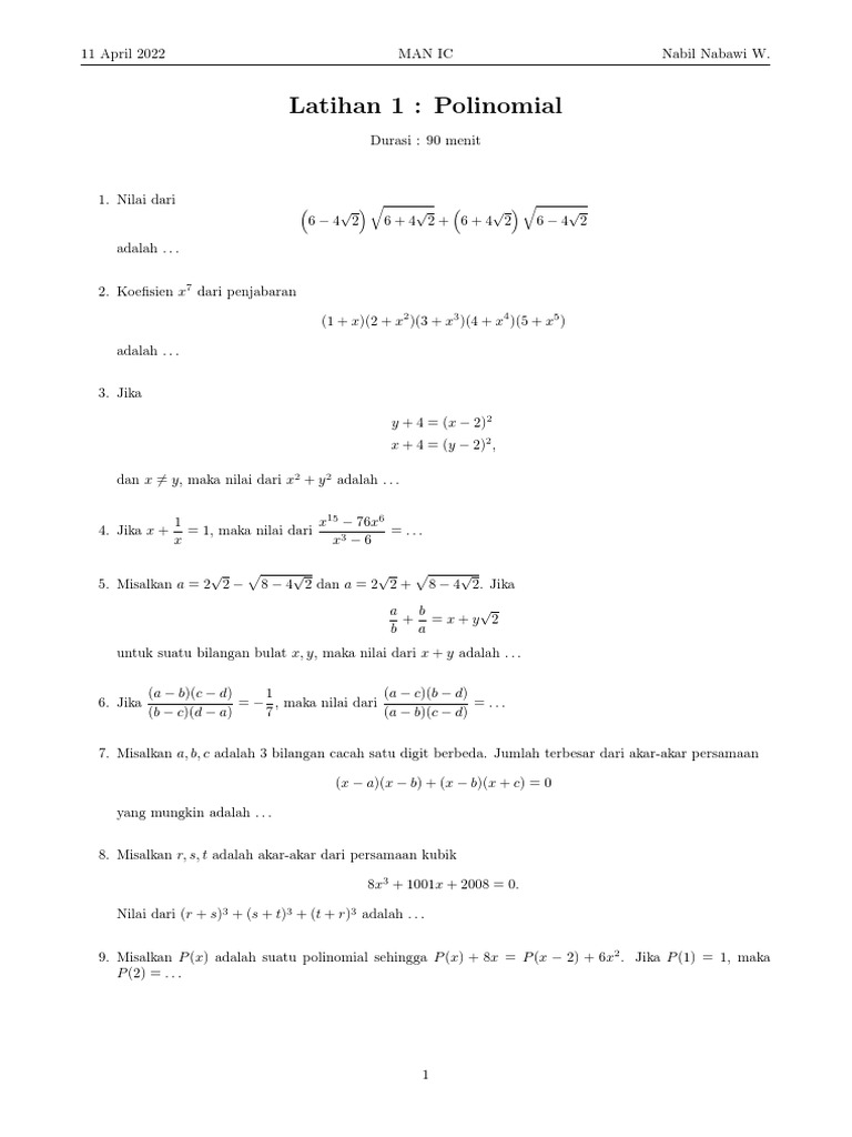 Latihan Polinomial Lanjutan | PDF