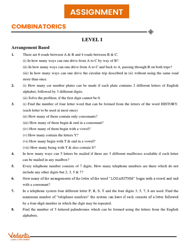 Combinatorics Assignment Pdf Numbers Triangle